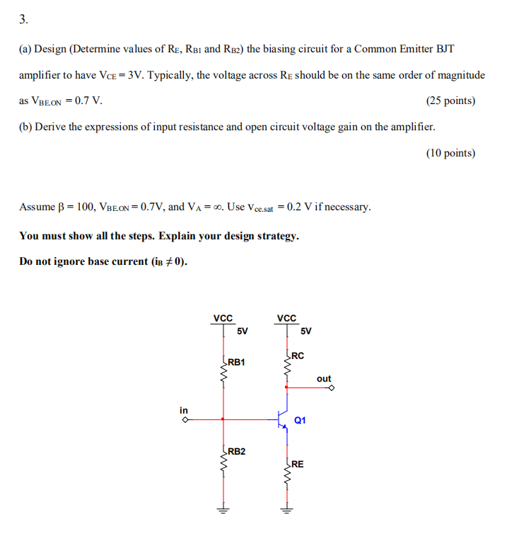 Solved 3. (a) Design (Determine values of Re, RB1 and RB2) | Chegg.com