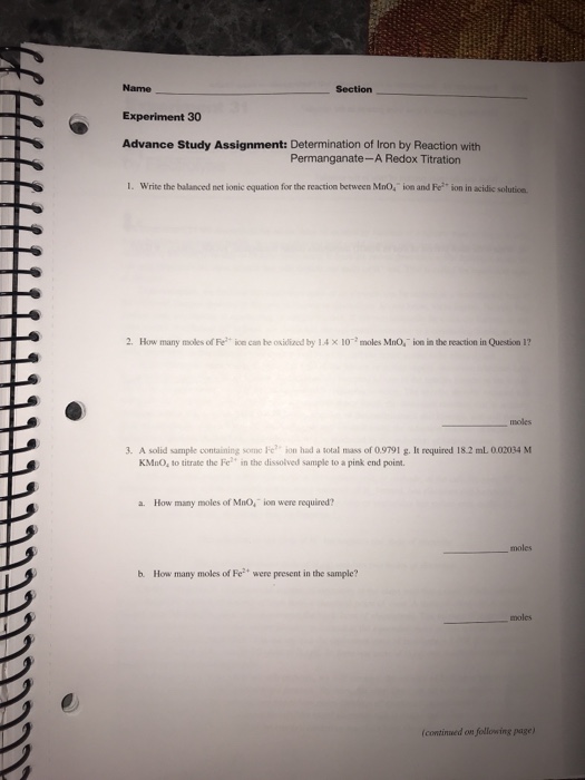 Solved Name Section Experiment 30 Advance Study Assignment: | Chegg.com