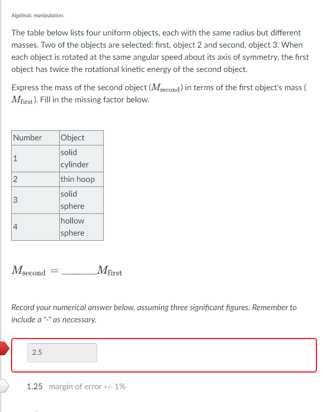 Solved Algebraic manipulation. The table below lists four | Chegg.com