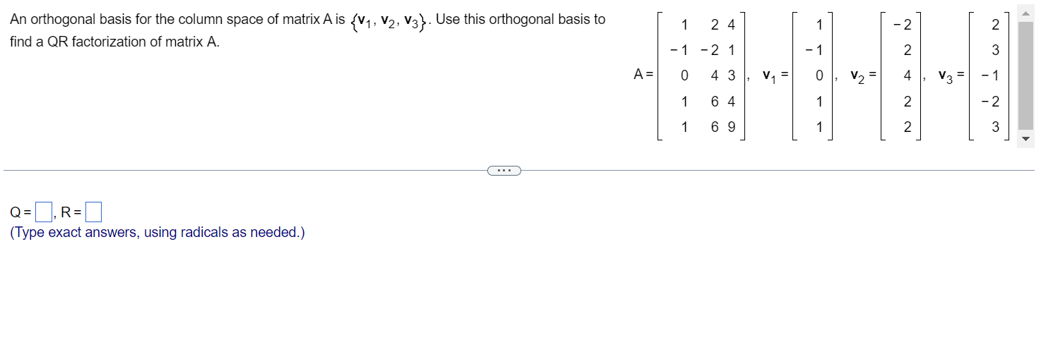 Solved An orthogonal basis for the column space of matrix A | Chegg.com