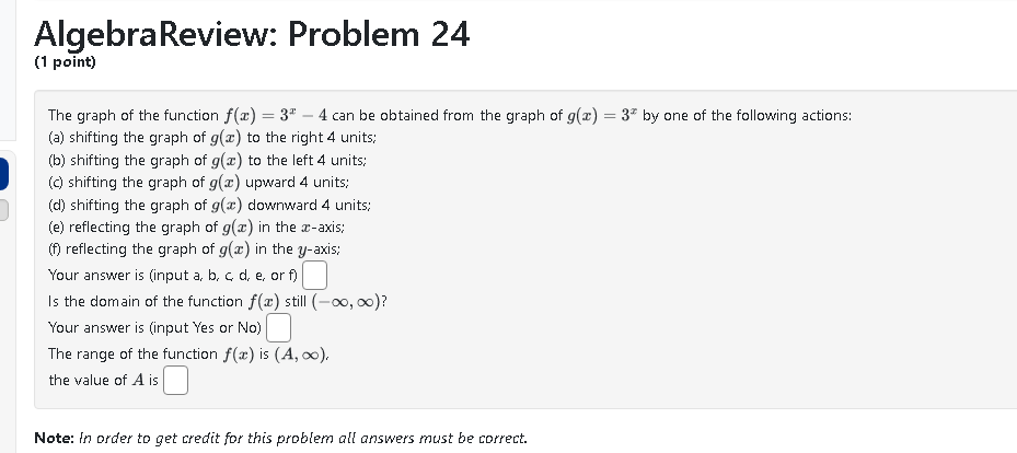 Solved AlgebraReview: Problem 24 (1 point) The graph of the | Chegg.com