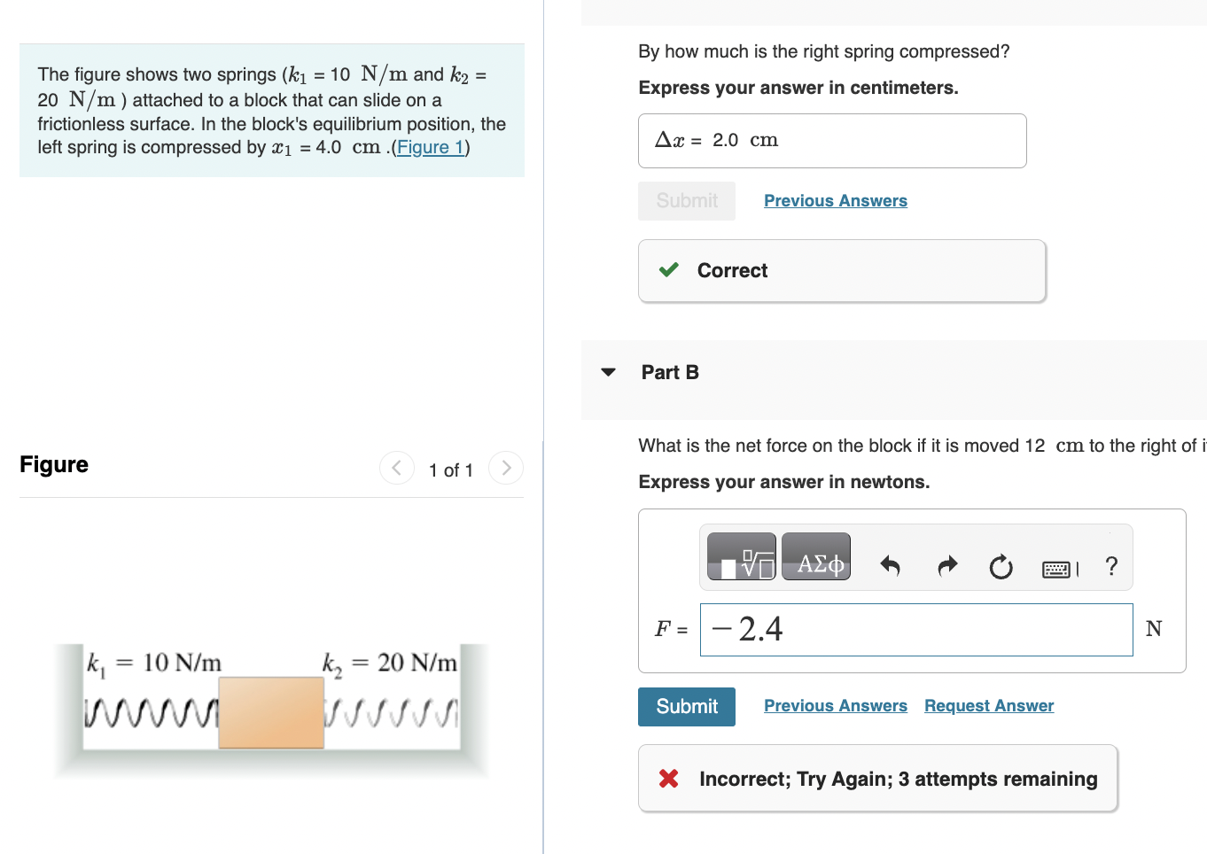 By how much is the right spring compressed? The | Chegg.com
