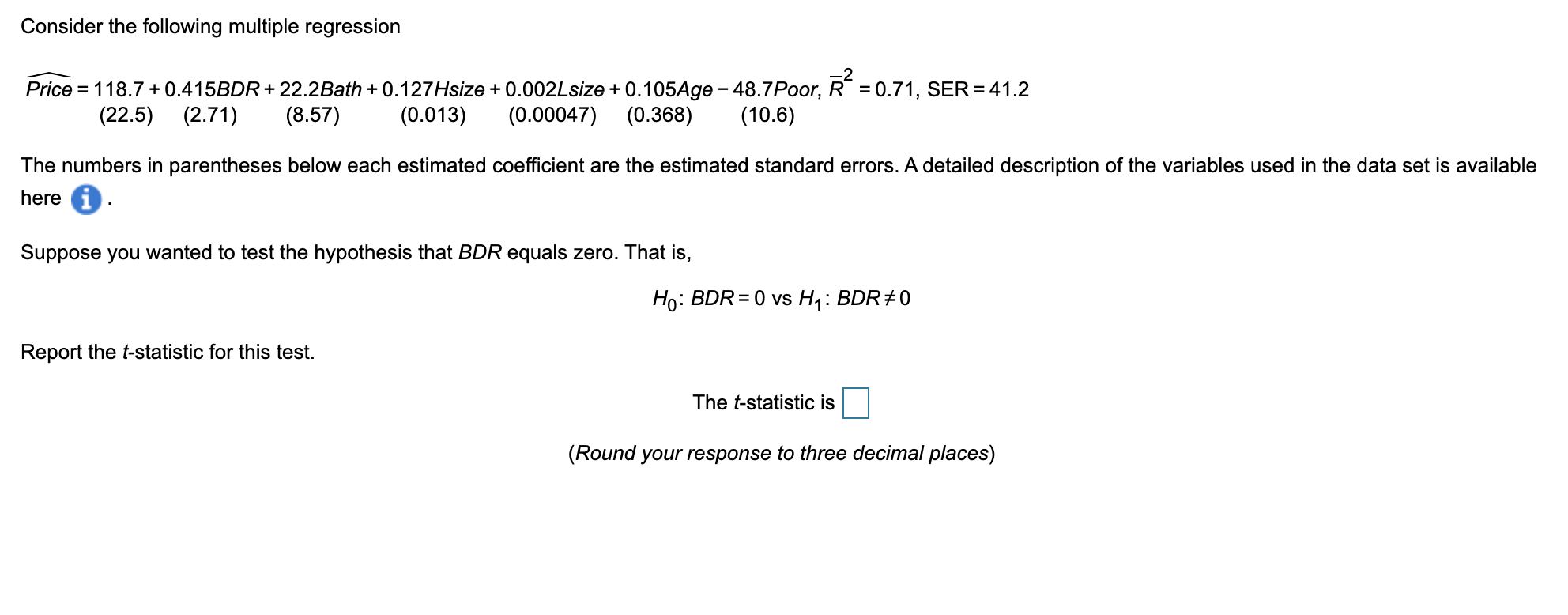 Solved Consider The Following Multiple Regression Price 
