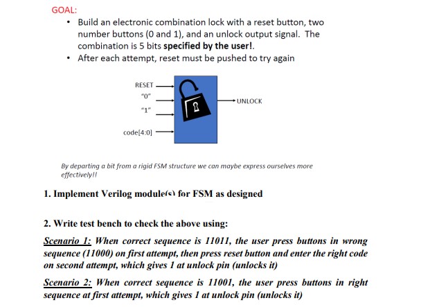 Solved GOAL: - Build an electronic combination lock with a | Chegg.com