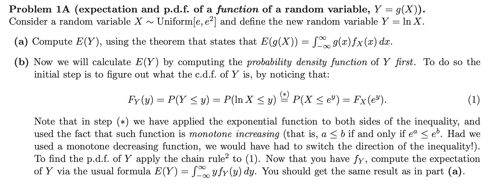 Solved Problem 1A (expectation and p.d.f. of a function of a | Chegg.com