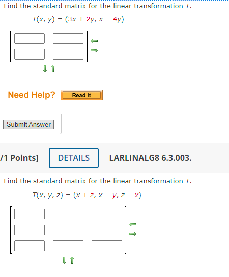 Find the standard matrix for the linear | Chegg.com