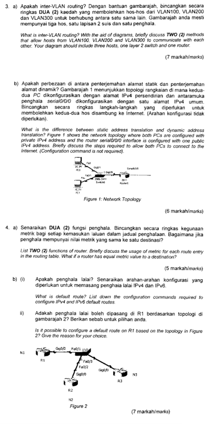 Solved 3. a) Apakah inter-VLAN routing? Dengan bantuan | Chegg.com
