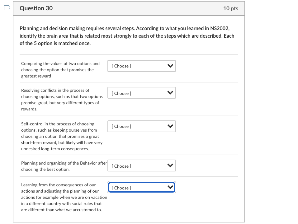 Solved Question 30 10 pts Planning and decision making | Chegg.com