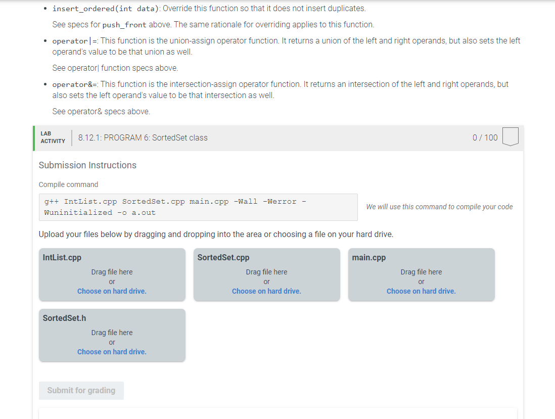 8.12 PROGRAM 6: SortedSet class Implement a Sorted | Chegg.com