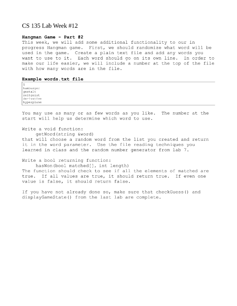 Solved Hangman Code With Text File Basically a code using | Chegg.com
