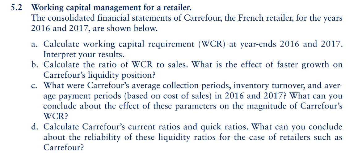 Solved 5.2 Working capital management for a retailer. The | Chegg.com