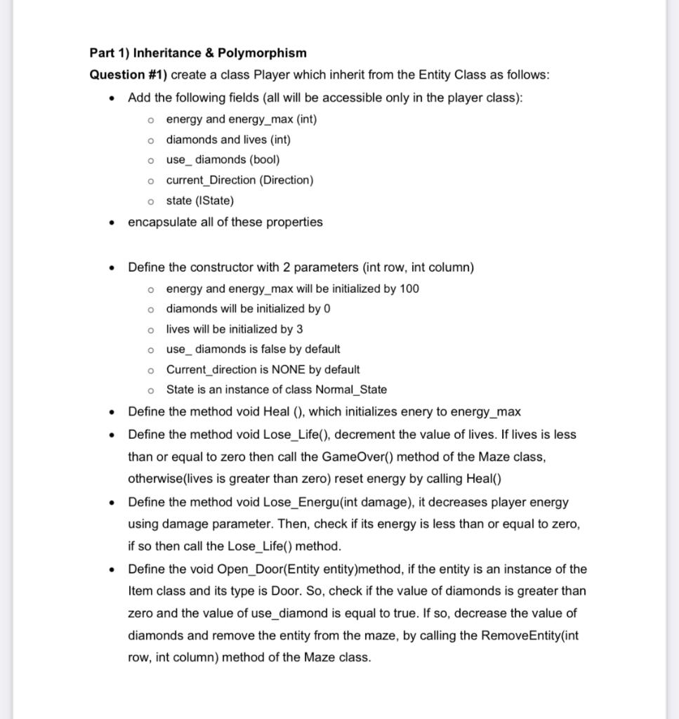 Solved Part 1) Inheritance \& Polymorphism Question \#1) | Chegg.com