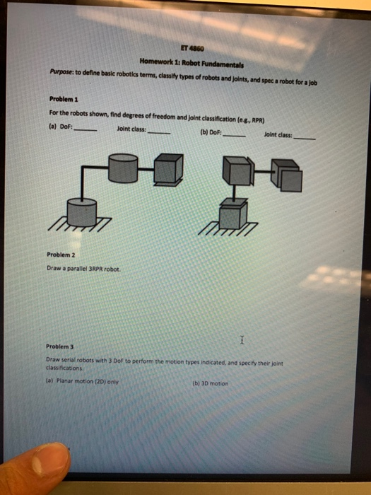 Solved ET 4860 Homework 1: Robot Fundamentals Purpose: to | Chegg.com