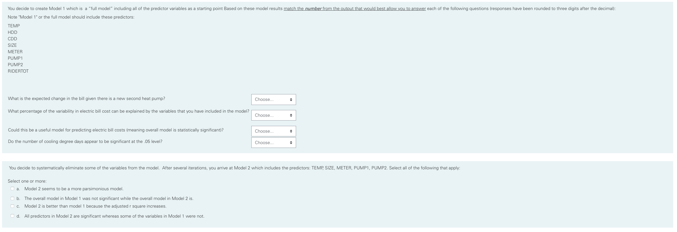 Note "Model 1" or the full model should include these | Chegg.com