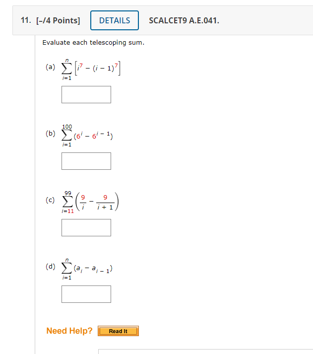 Solved [ 4 ﻿points]scalcet9 ﻿a E 041 Evaluate Each