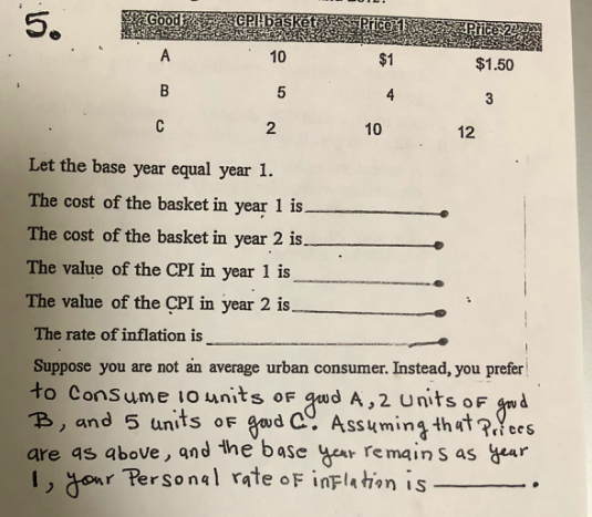 Solved 10 5 2 $1 $1.50 10 12 Let the base year equal year 1. | Chegg.com