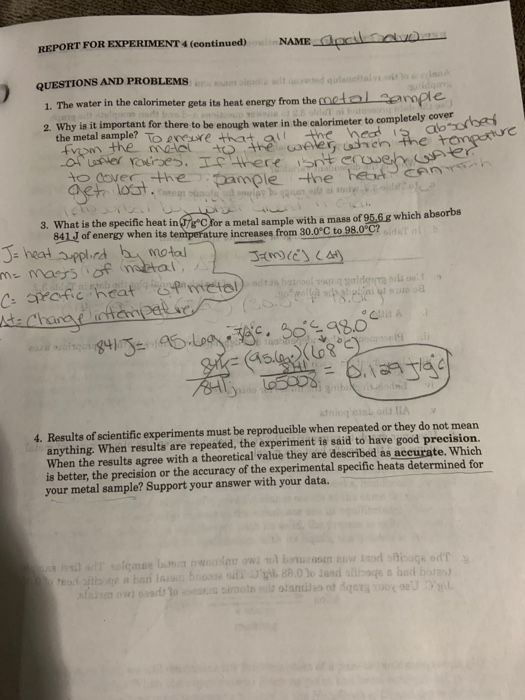 Solved REPORT FOR EXPERIMENT 4 (continued) NAME _aprtrana | Chegg.com