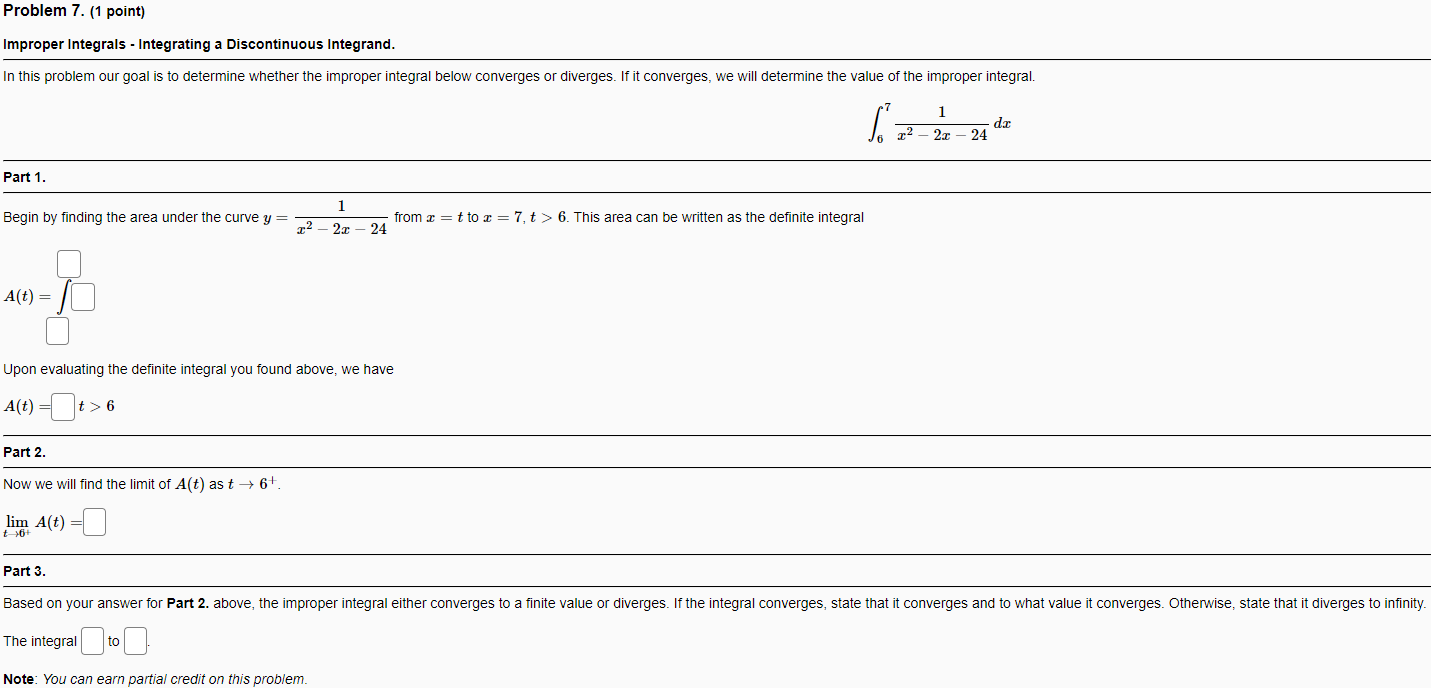 Solved Problem 7. (1 point) Improper Integrals - Integrating | Chegg.com