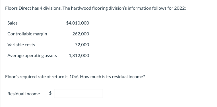 Solved Floors Direct has 4 divisions. The hardwood flooring | Chegg.com