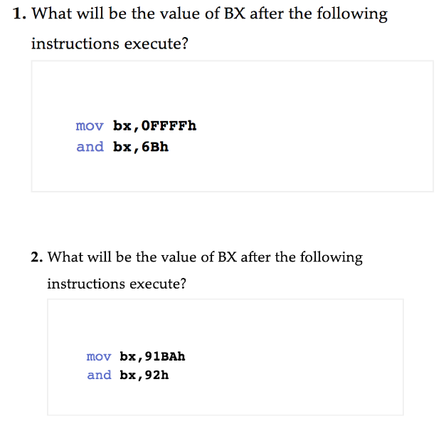 Solved 1. What will be the value of BX after the following | Chegg.com