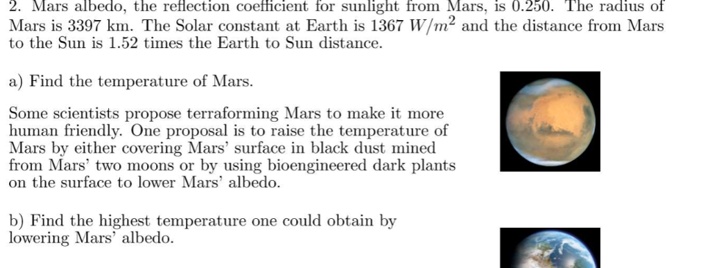 Solved 2. Mars albedo, the reflection coefficient for | Chegg.com