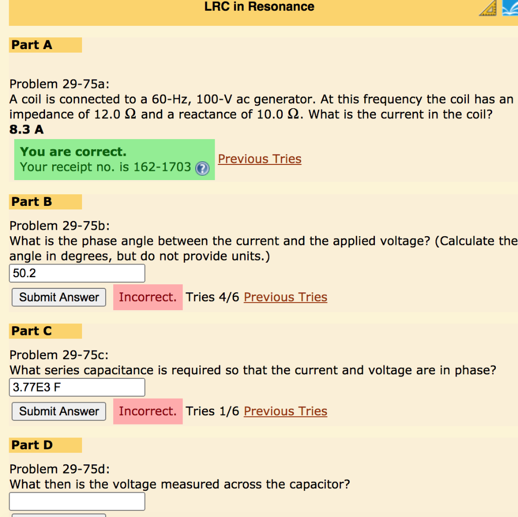 Solved LRC in Resonance Part A Problem 29-75a: A coil is | Chegg.com
