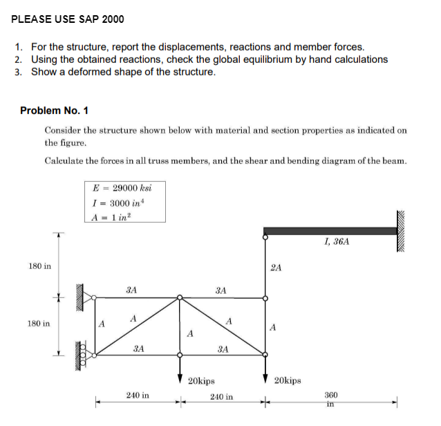PLEASE USE SAP 2000 1. For the structure, report the | Chegg.com