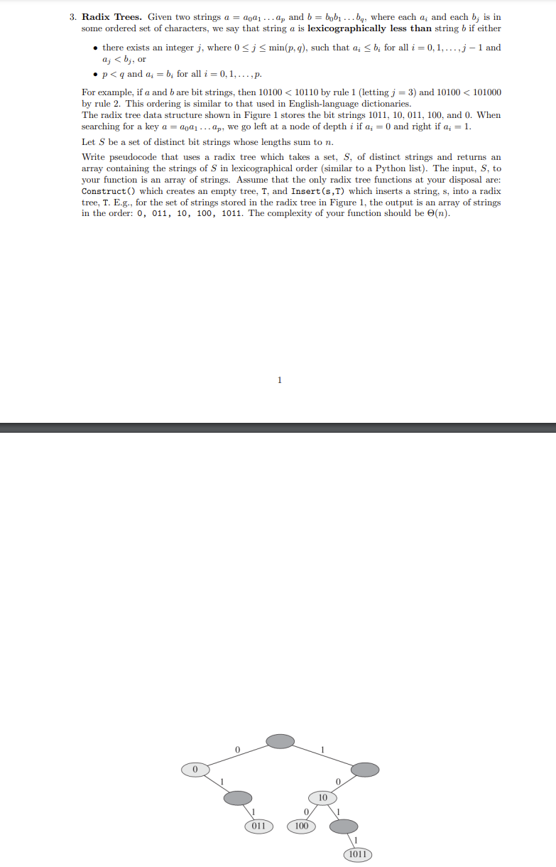 Solved 3. Radix Trees. Given two strings a=a0a1…ap and | Chegg.com
