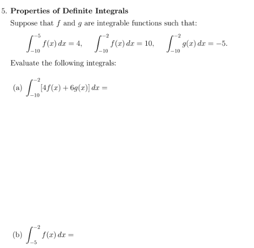 Solved Properties of Definite Integrals Suppose that f and g | Chegg.com