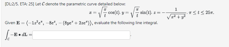 Solved [DL:2/5, ETA: 25] Let C denote the parametric curve | Chegg.com