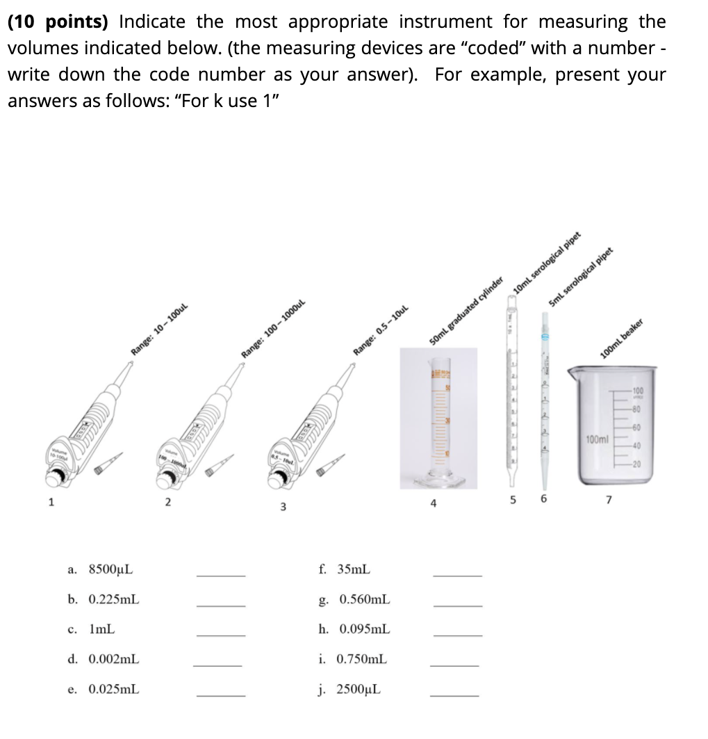 Solved Question 1: Indicate the most appropriate instrument | Chegg.com
