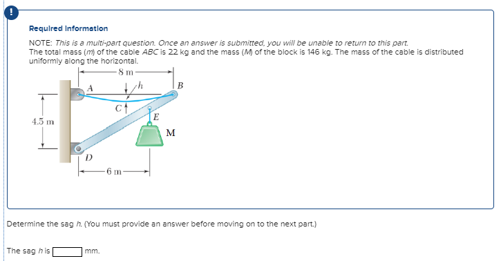 Solved The total mass (m) of the cable ABC is 22 kg and the | Chegg.com