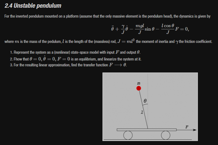 Solved 2.4 Unstable pendulum For the inverted pendulum | Chegg.com