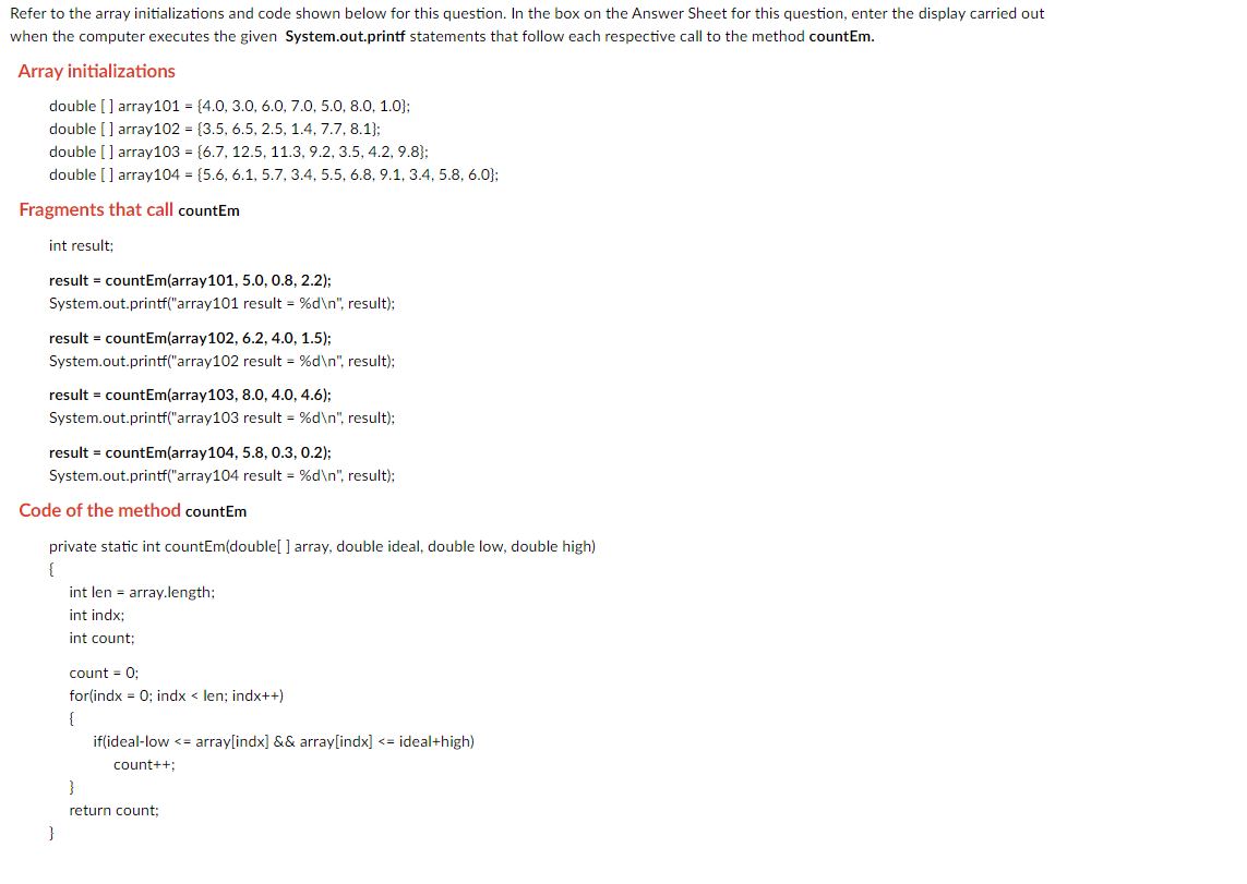 Solved Refer to the array initializations and code shown | Chegg.com