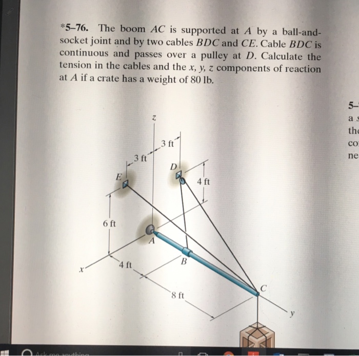 Solved The boom AC is supported at A by a ball-and-socket | Chegg.com