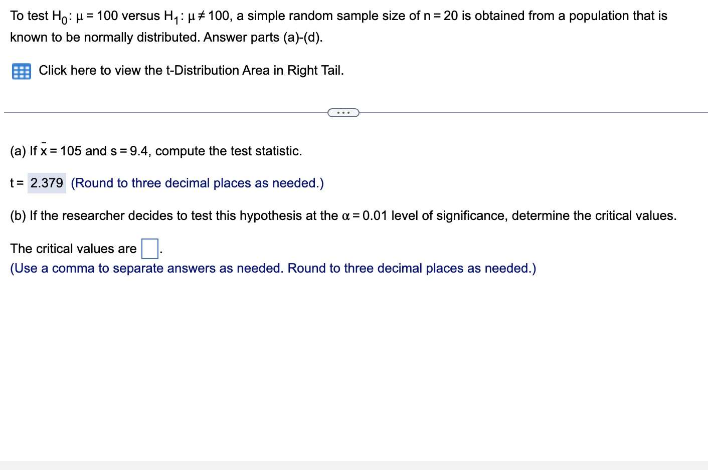 Solved To test H_(0):mu=100 versus H_(1):mu!=100, a simple | Chegg.com