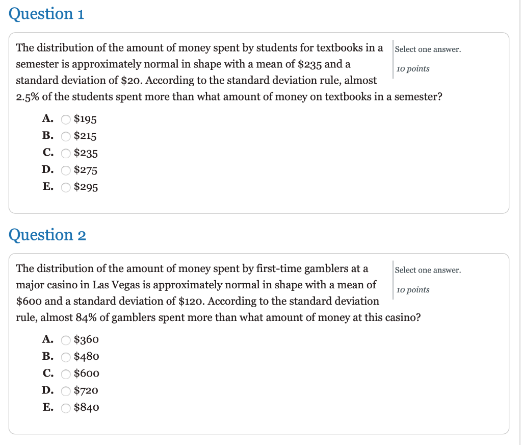 Solved Question 1 The distribution of the amount of money | Chegg.com