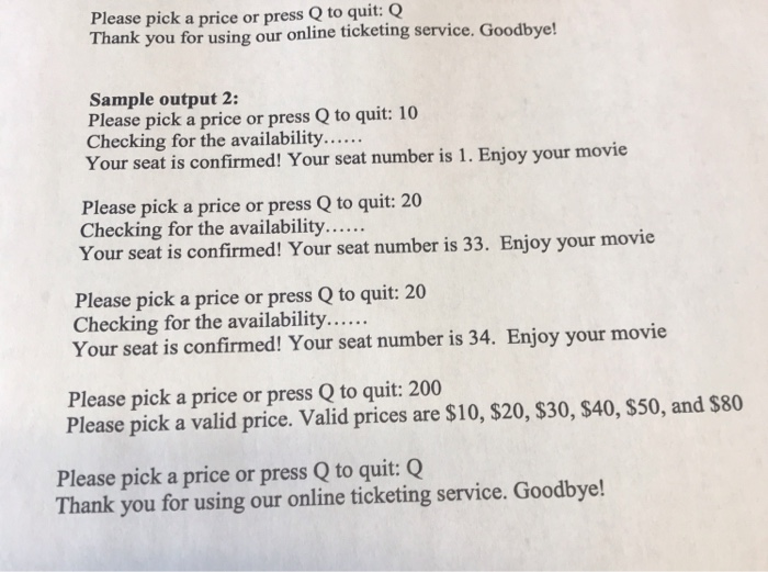 Solved 1. A theater seating chart is implemented as a | Chegg.com