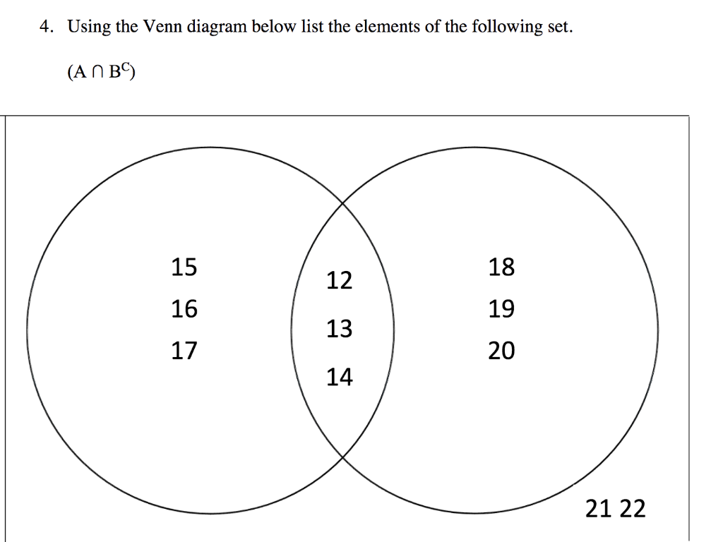 Solved 4. Using the Venn diagram below list the elements of | Chegg.com