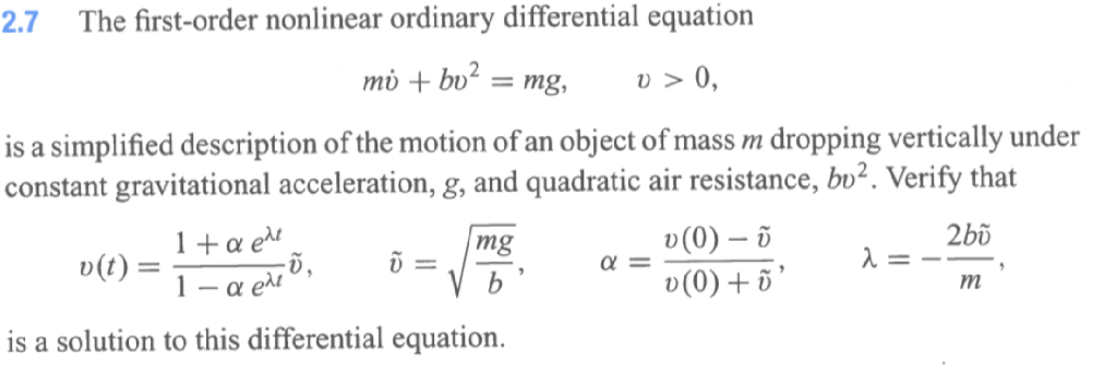 Solved 2 7 The First order Nonlinear Ordinary Differential Chegg