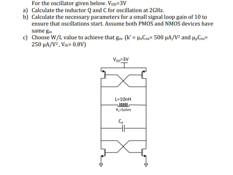 For the oscillator given below. Vpp=3V a) Calculate | Chegg.com