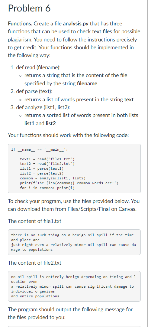Solved Functions. Create a file analysis.py that has three | Chegg.com