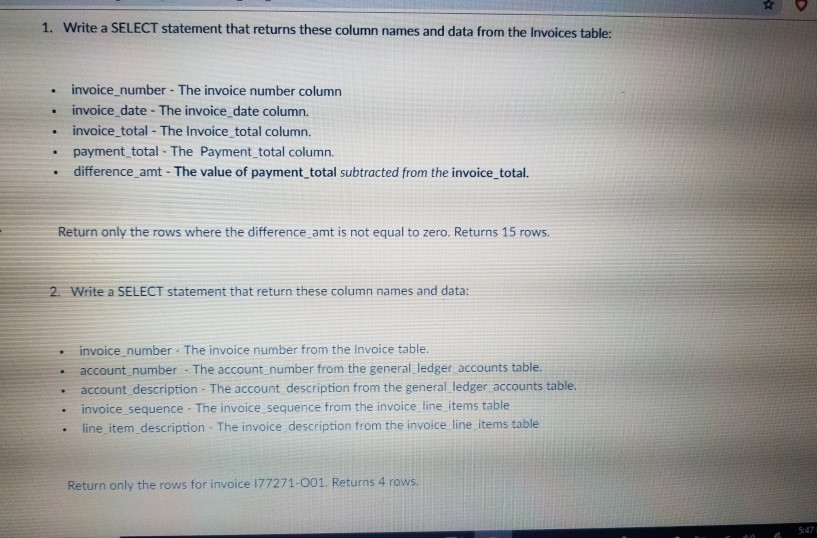 Solved 1 Write A Select Statement That Returns These Column 2704