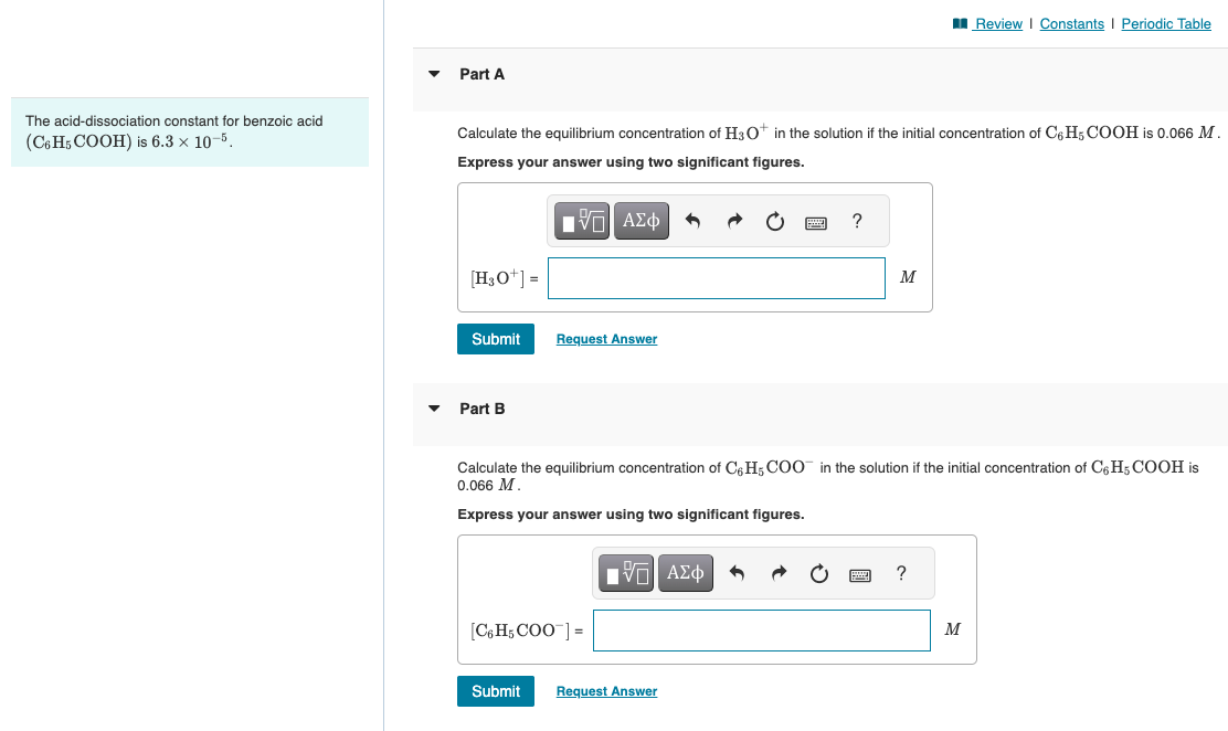 Solved The acid-dissociation constant for benzoic acid | Chegg.com