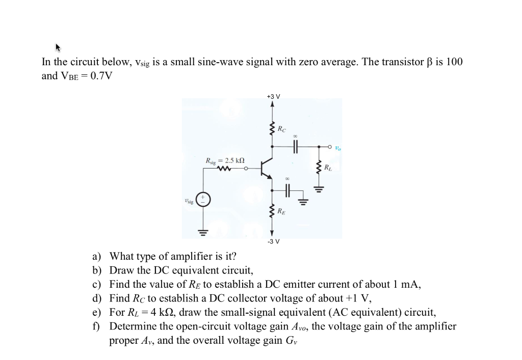 Solved In the circuit below, Vsig is a small sine-wave | Chegg.com