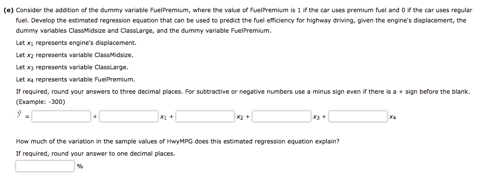 (e) Consider the addition of the dummy variable | Chegg.com