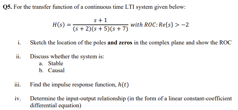 Solved 5. For the transfer function of a continuous time LTI | Chegg.com