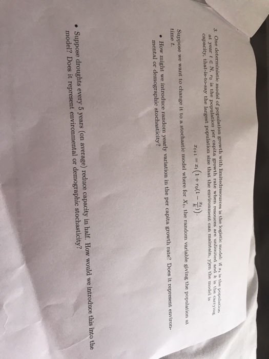 Solved 3. One deterministic model of population growth with | Chegg.com