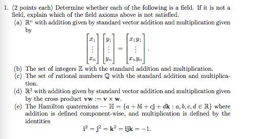 Solved 1. (2 points each) Determine whether each of the | Chegg.com