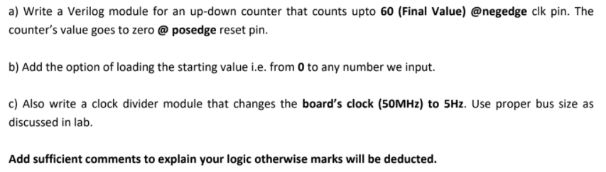 a) Write a Verilog module for an up-down counter that | Chegg.com